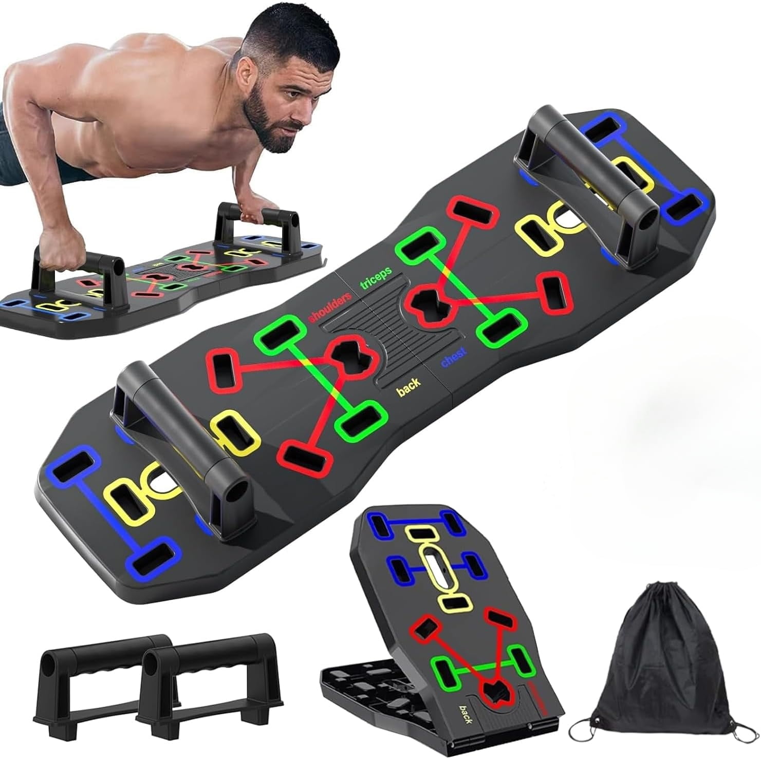Push Up Board, Foldable in Push Up Bar with Resistance Bands,Portable ...