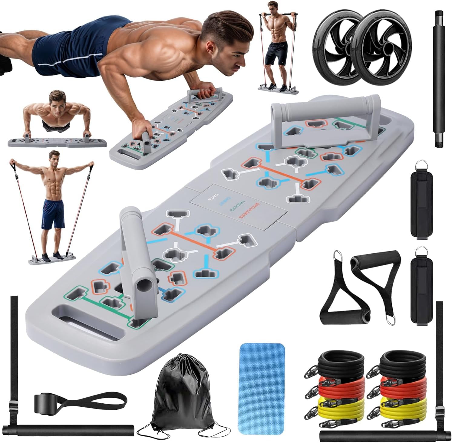 Push Up Board,Home Gym,Portable Exercise Equipment,Pilates Bar & 20 ...
