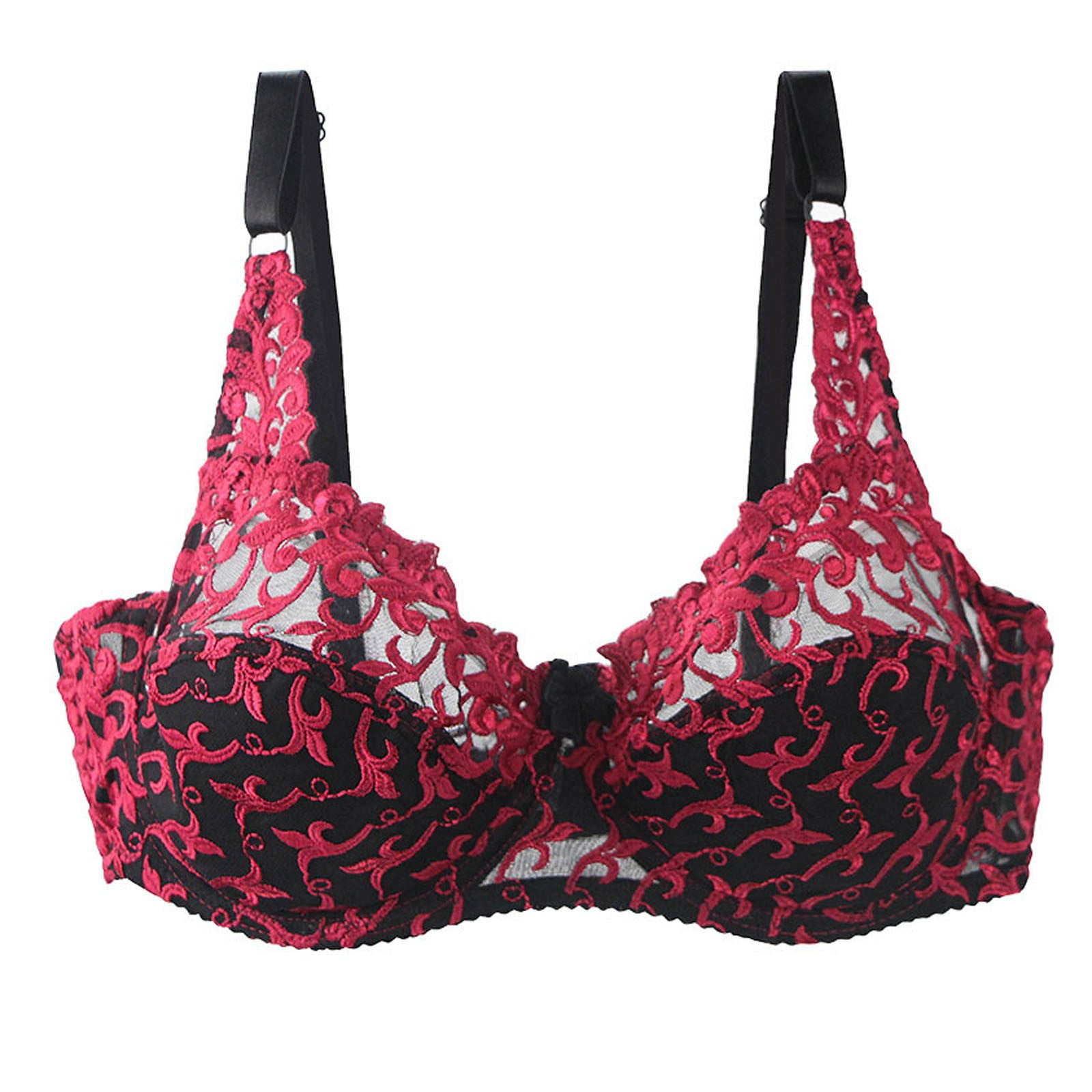 Push Up Bras for Women Floral Lace Padded Underwire Bralettes Curve ...