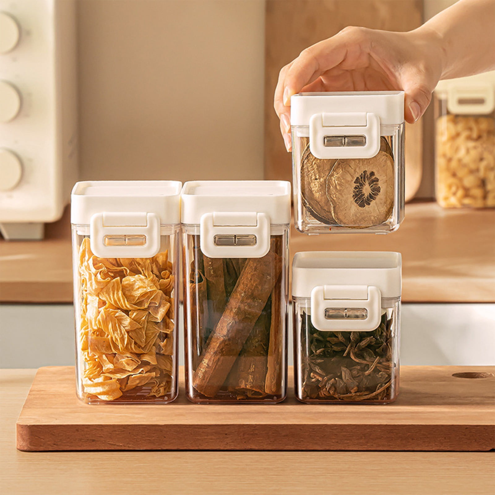 Push-Button Airtight Container, Plastic Food Storage Canister, Dry Food ...