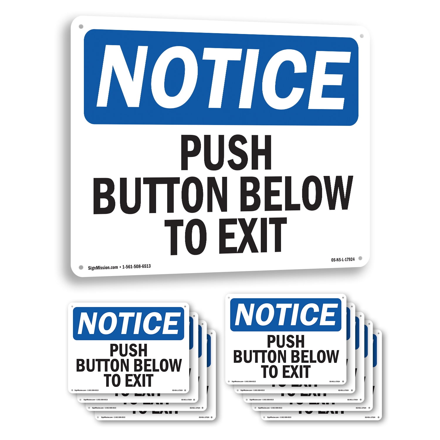 Push Button Below To Exit OSHA Notice Rigid Plastic Sign 10 Inch x 7 ...