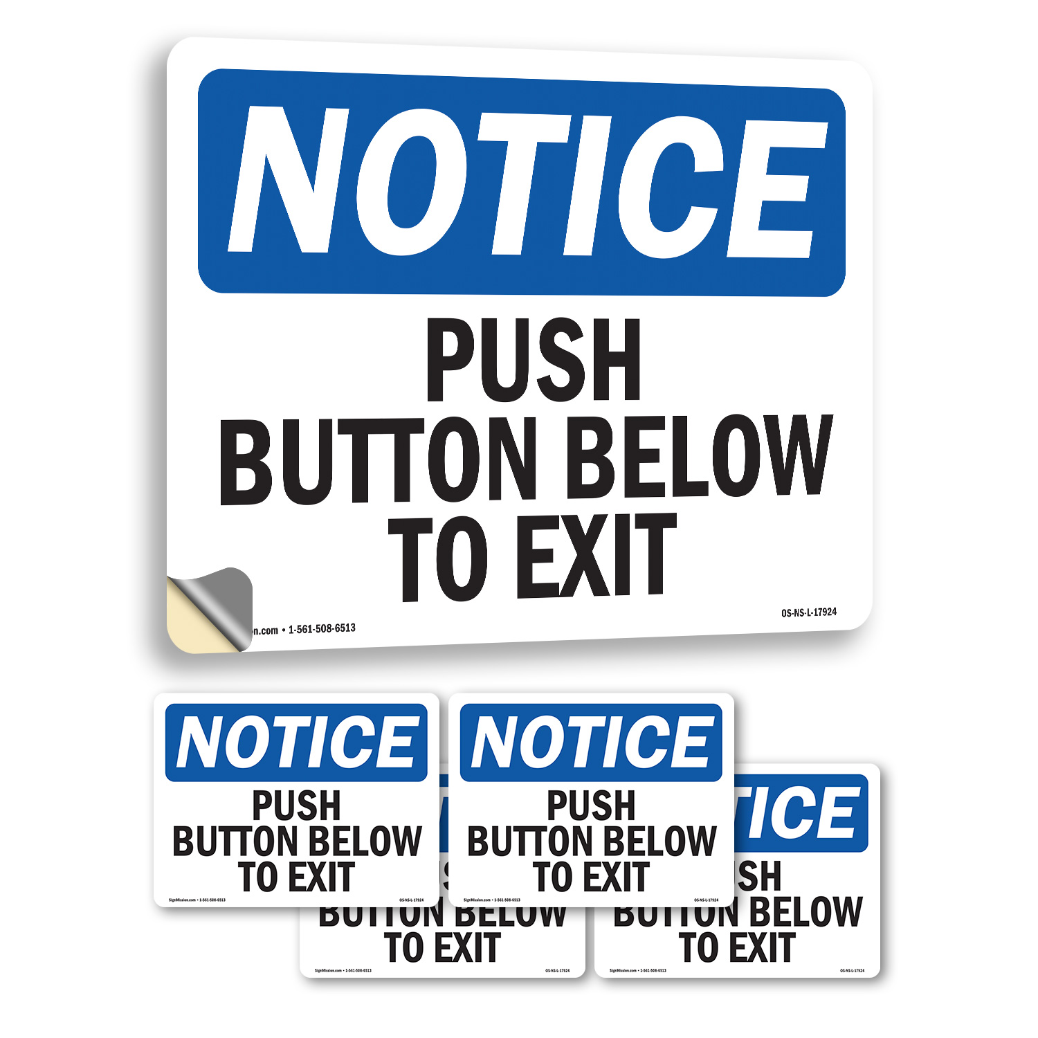 Push Button Below To Exit OSHA Notice Vinyl Decal Label 18 Inch x 12 ...