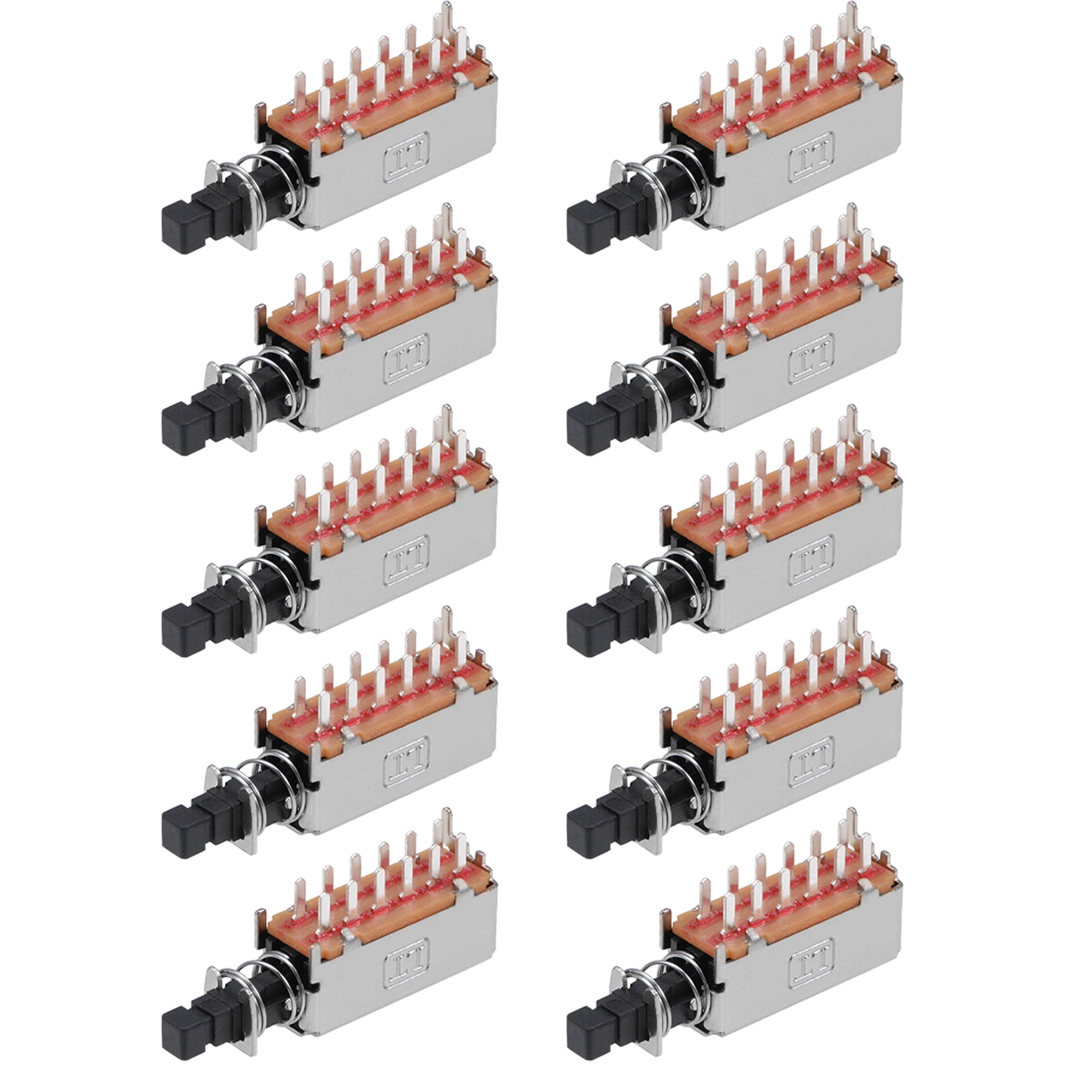 Push Button Switch, 4PDT 12 Pin 1 Position Self-Locking Black 10pcs ...