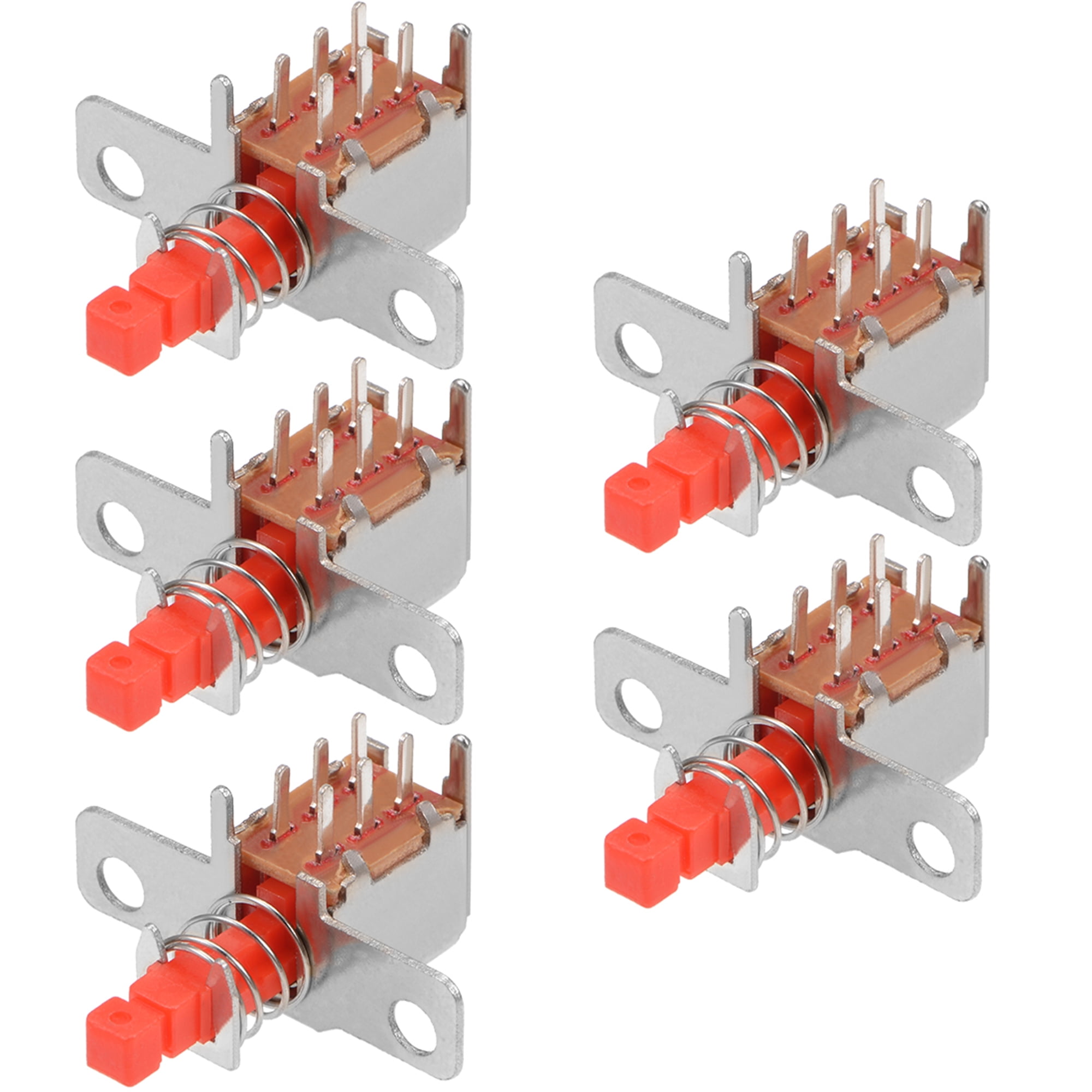 Push Button Switch, DPDT 6 Pin 1 Position Self-Locking Red 5Pcs - Walmart.com