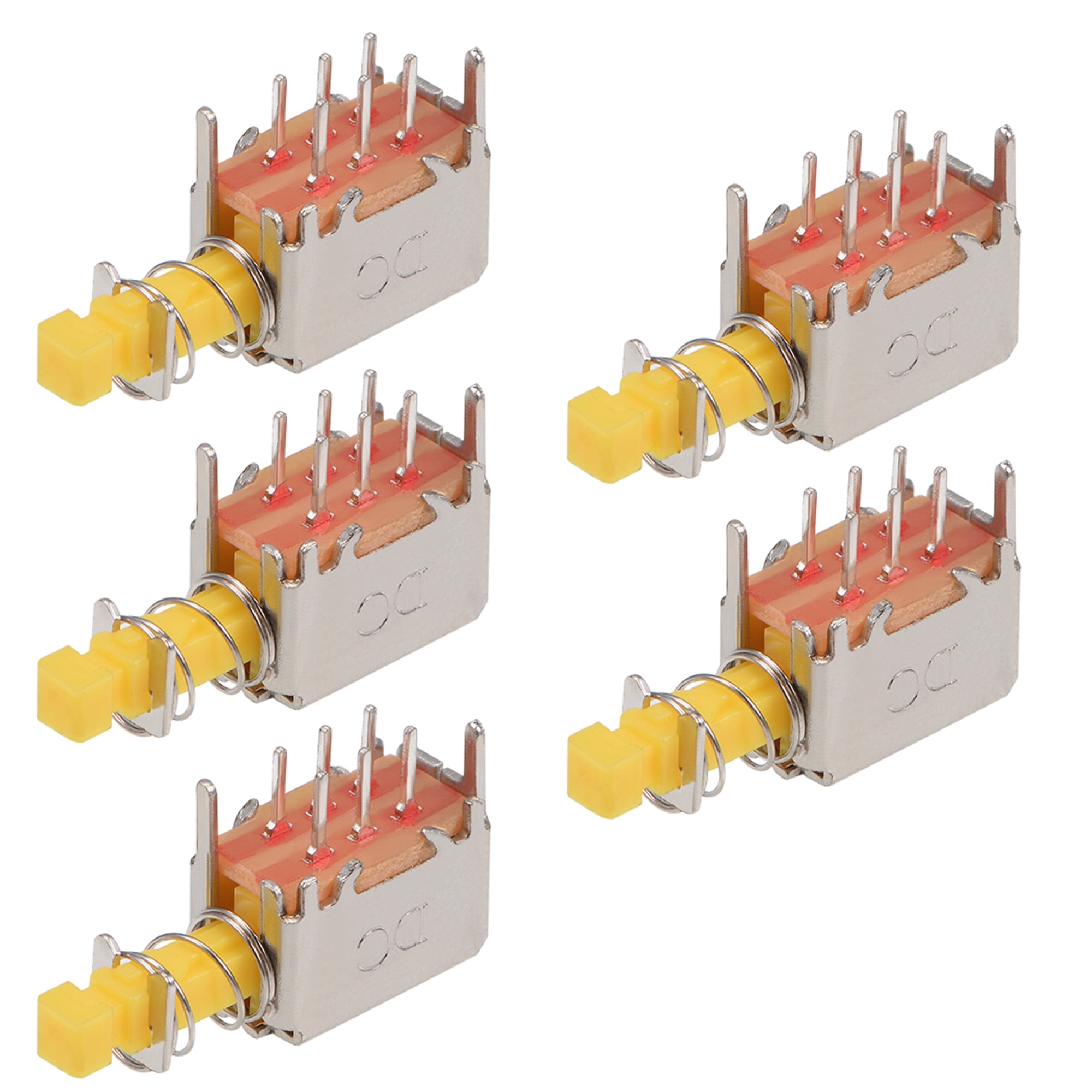 Push Button Switch DPDT 6 Pins 1 Position Self-Locking Yellow 5Pcs ...