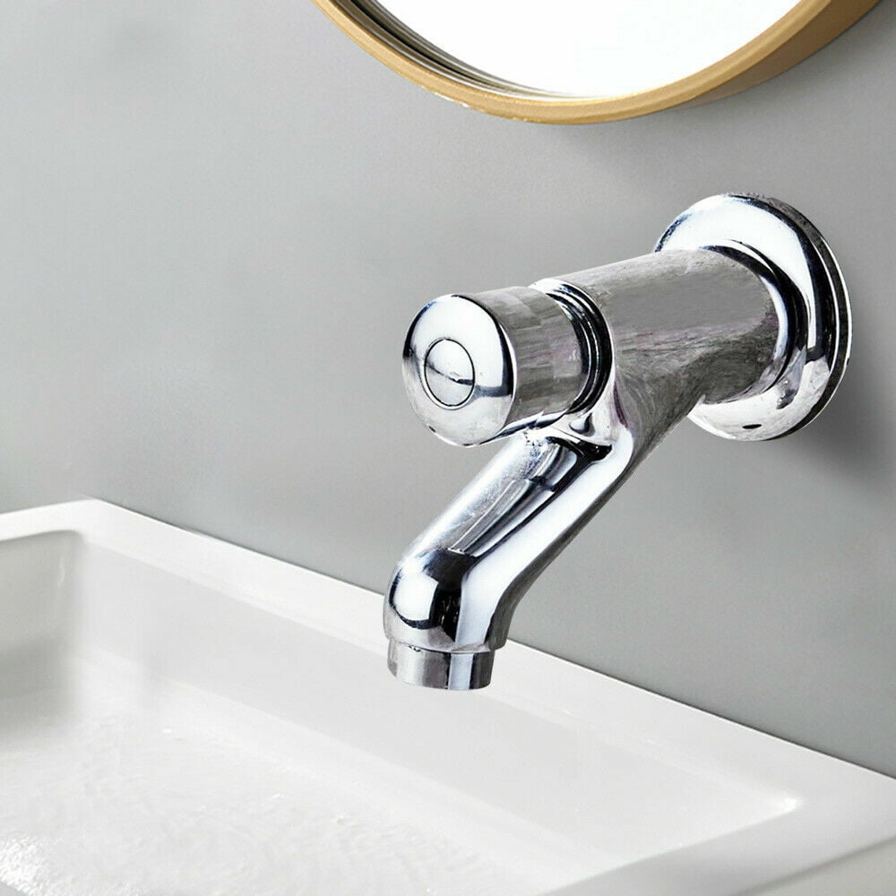 Push Faucet SingleCold Stainless Wall-Mount Self Closing Tap Basin ...
