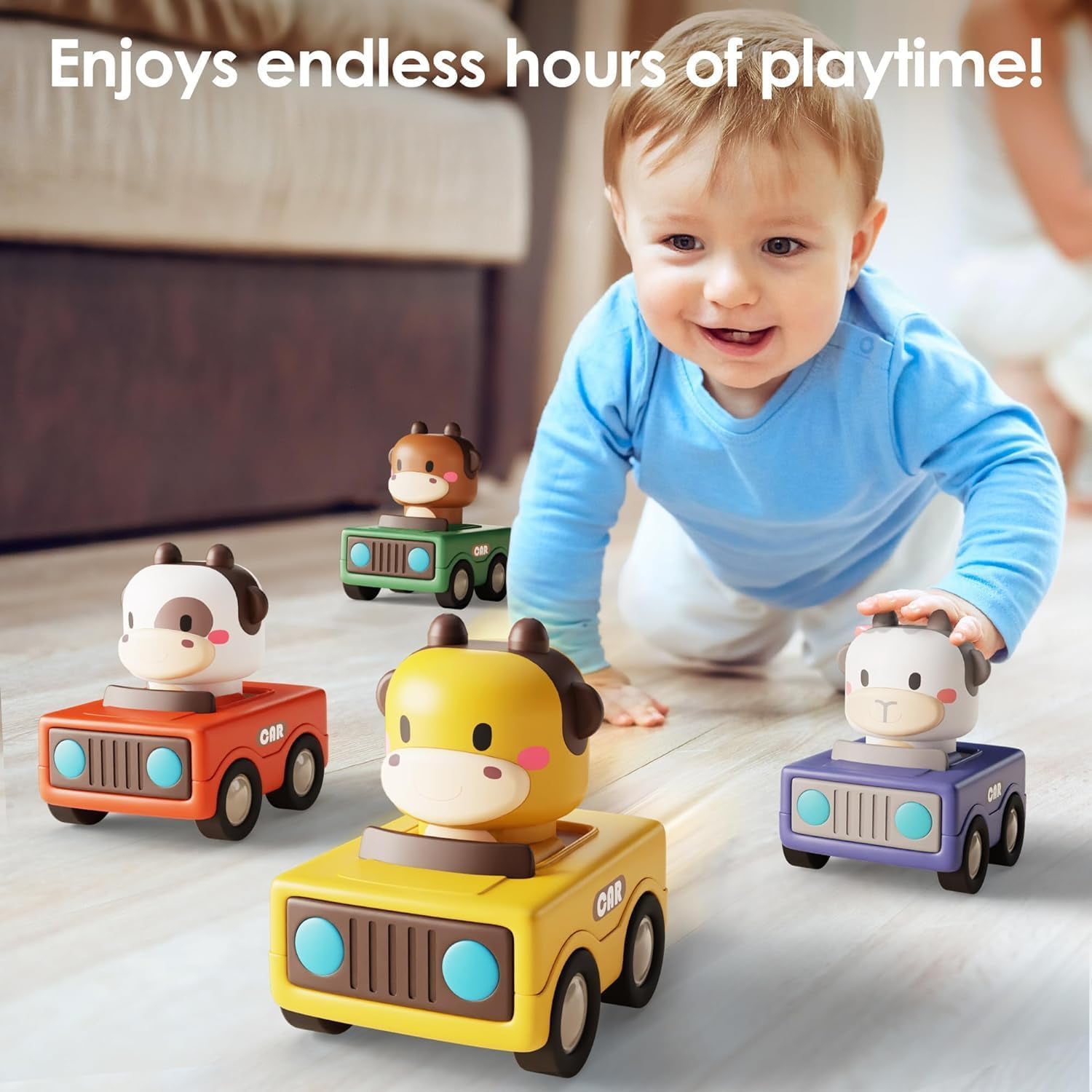 Push and Go Animal Car Toys Set for Toddlers 1-3, Baby Animal Racing ...