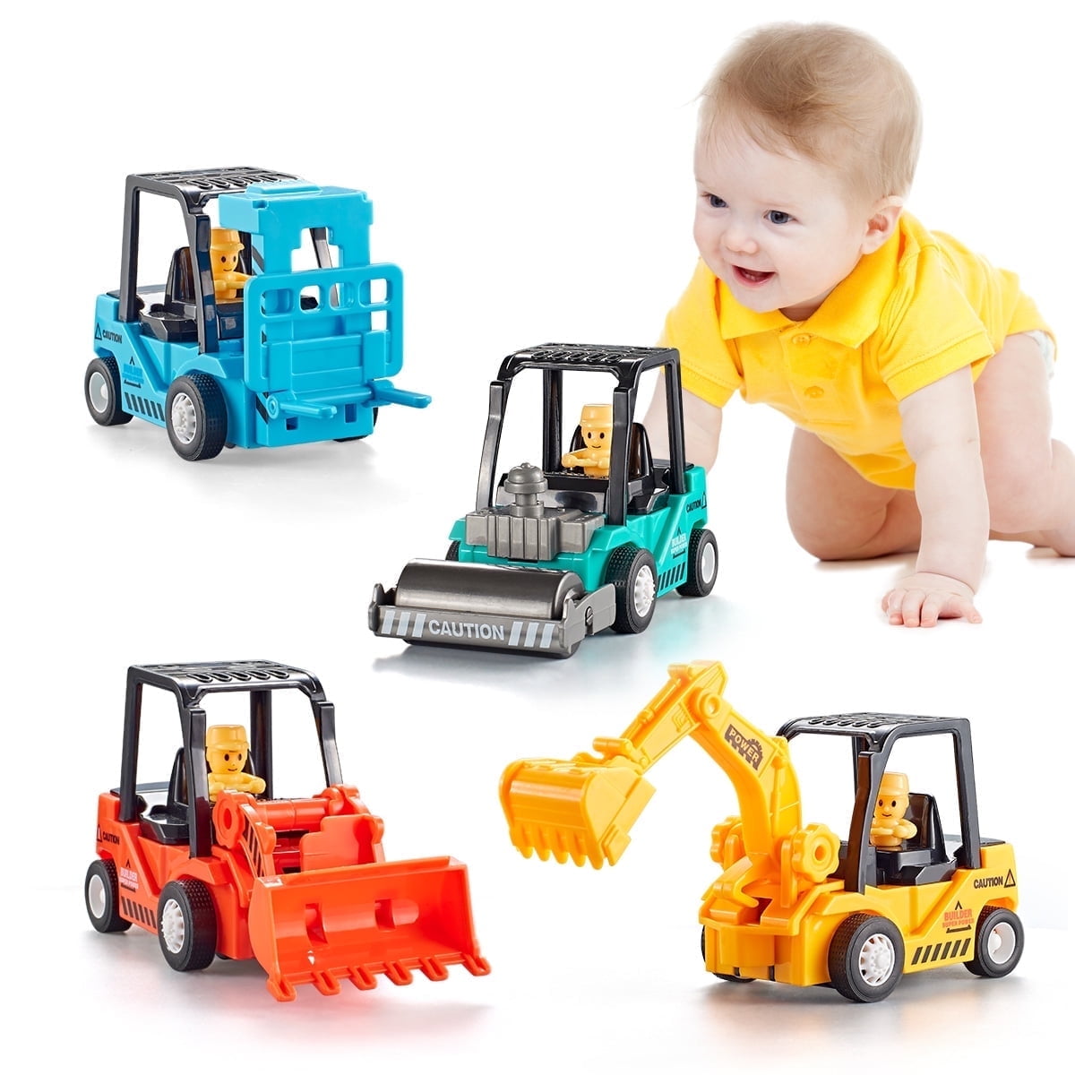 Baby Toy Car,4PCS Friction Power Vehicles for Toddlers 3-6,Excavator ...