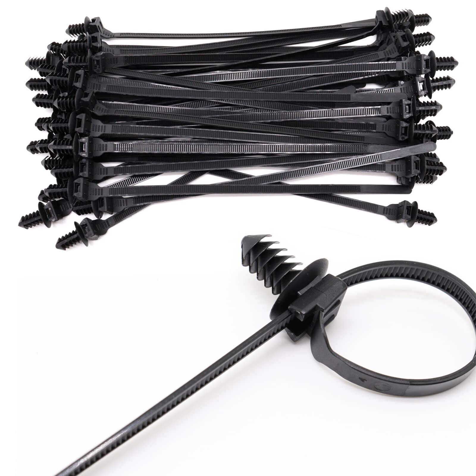 Push Mount Zip Ties,8In Cable Zip Tie Black Wire Tie with Push Pin Fir ...
