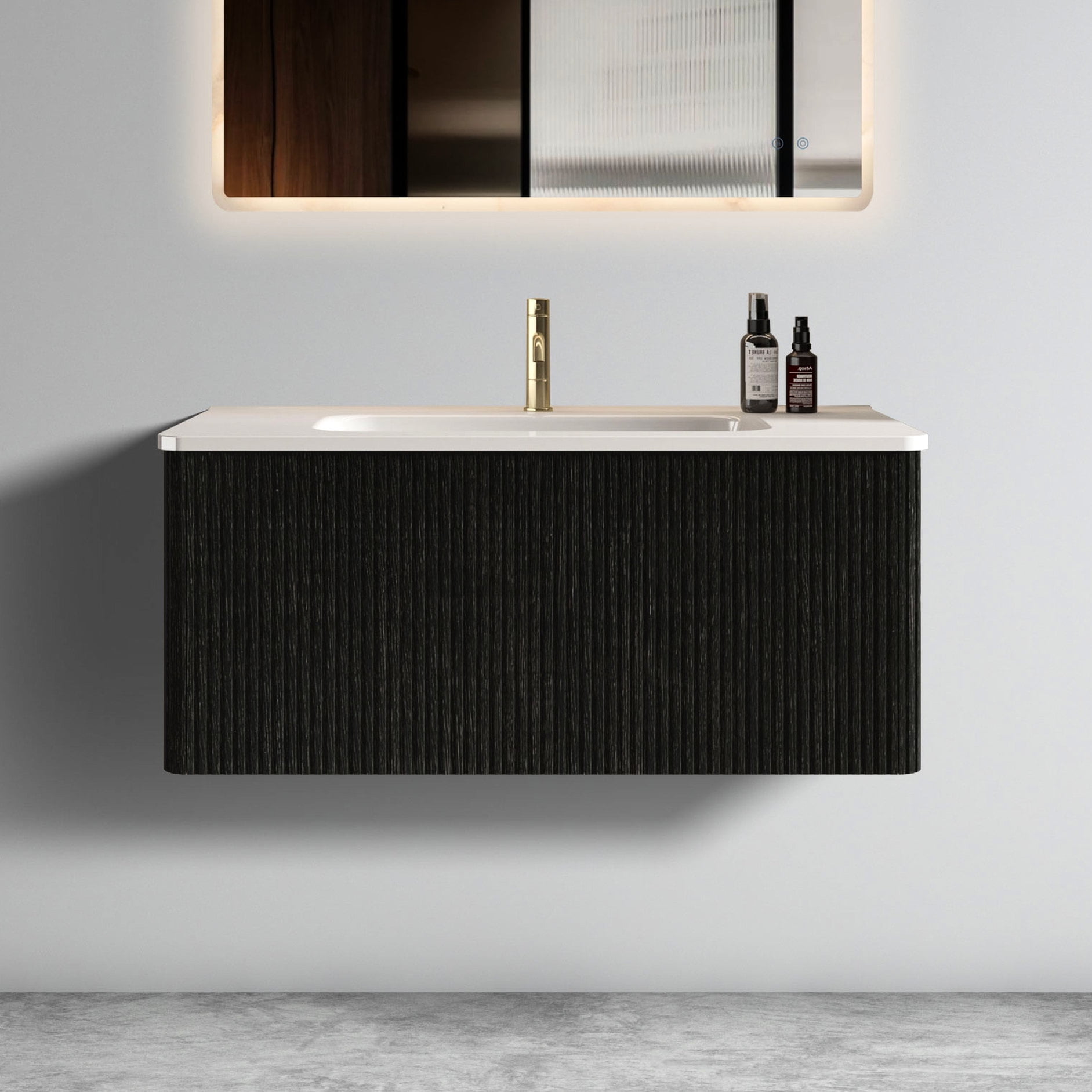 Push Open Drawer Vanity+U Shape Wall Fitting"-"Small Bathroom Spaces ...