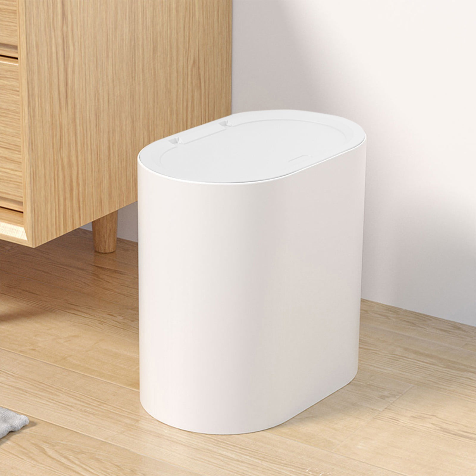 Push-Open Toilet Trash Can with Lid, Plastic Waste Bin with Rollers for ...