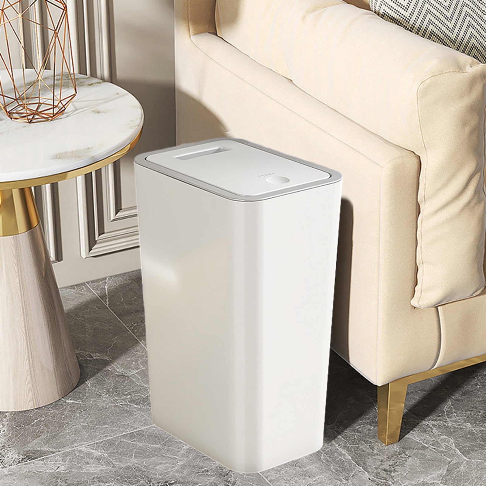 Push-Open Trash Bin with Deodorizer and Lid, Slim Plastic Design for ...