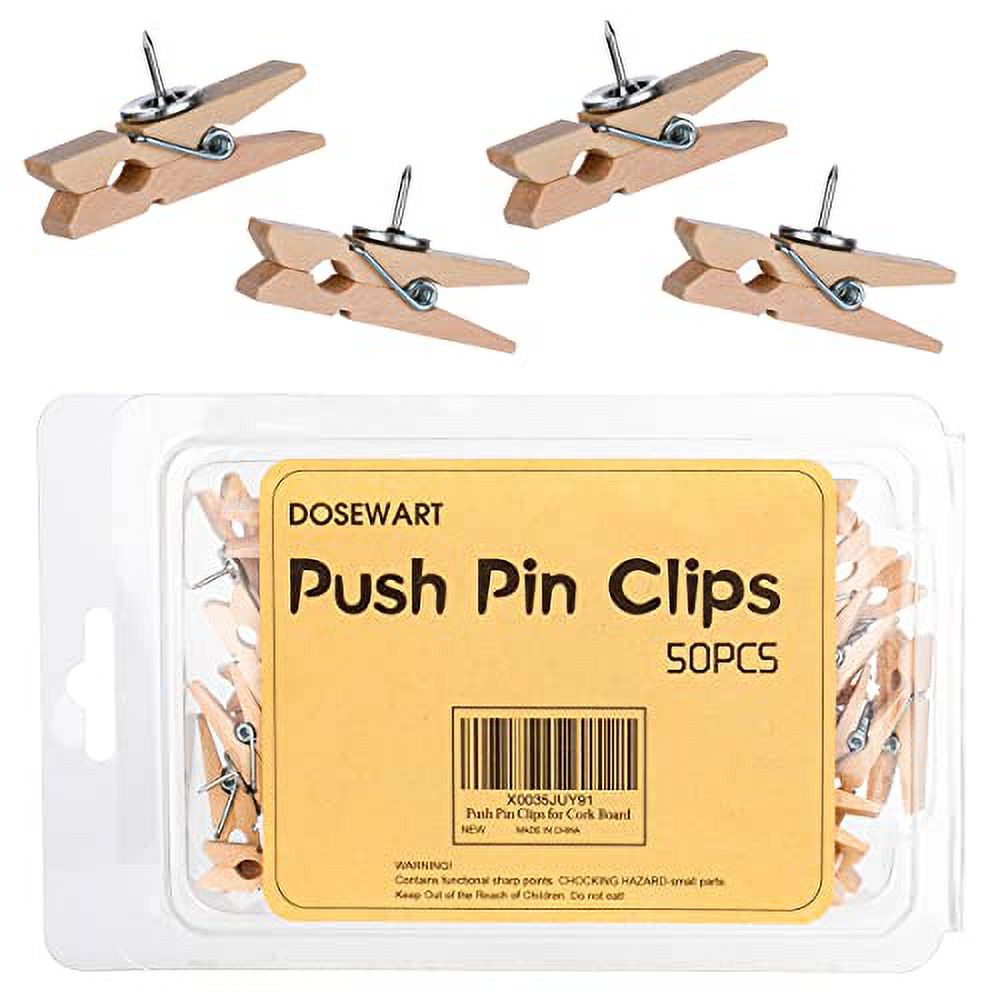 Push Pin Clips for Cork Board, 50 Pcs Wooden Paper Clips with Push pins ...