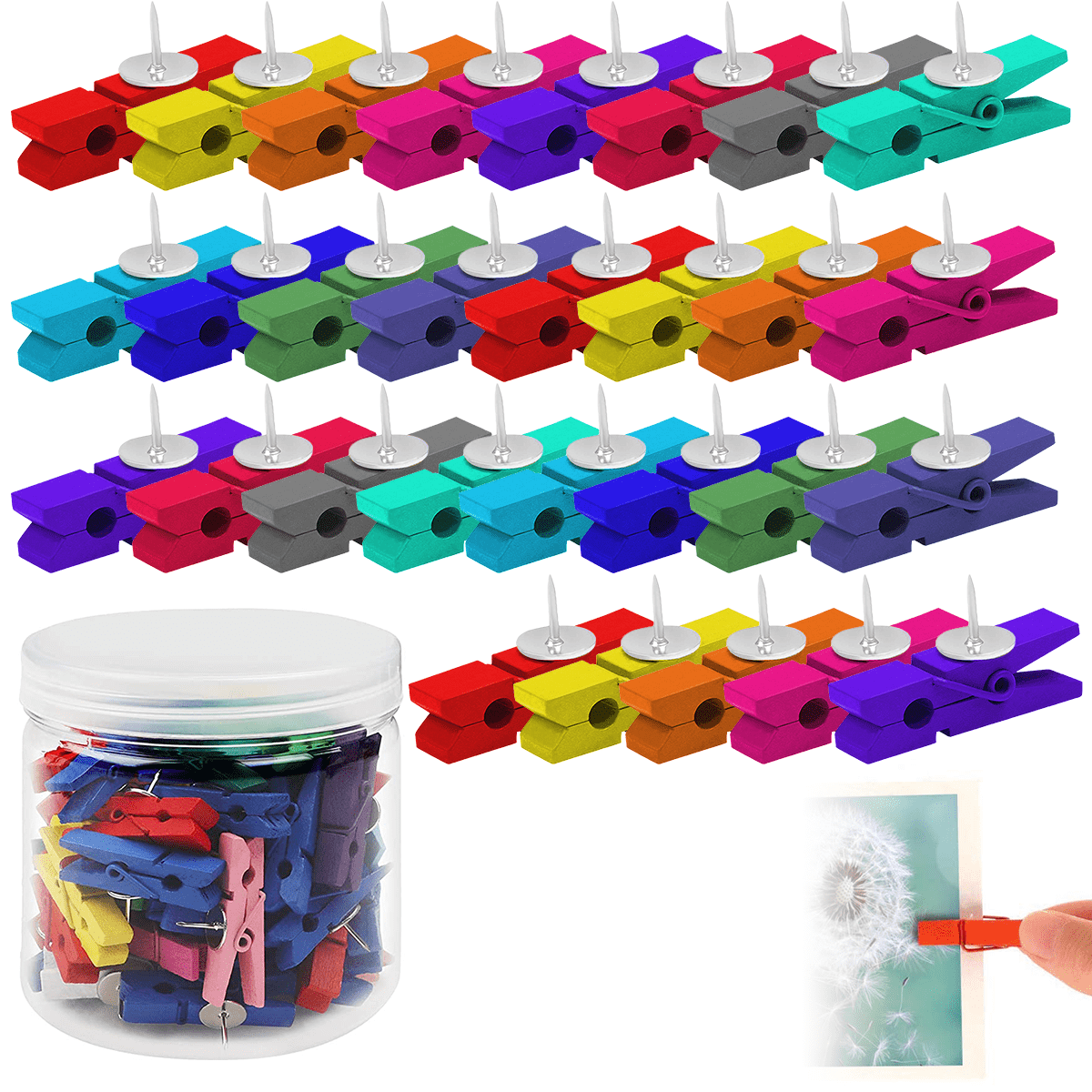 Push Pin Clips Wooden Pegs, Wooden Pin Pins Clips, Pack of 40 ...