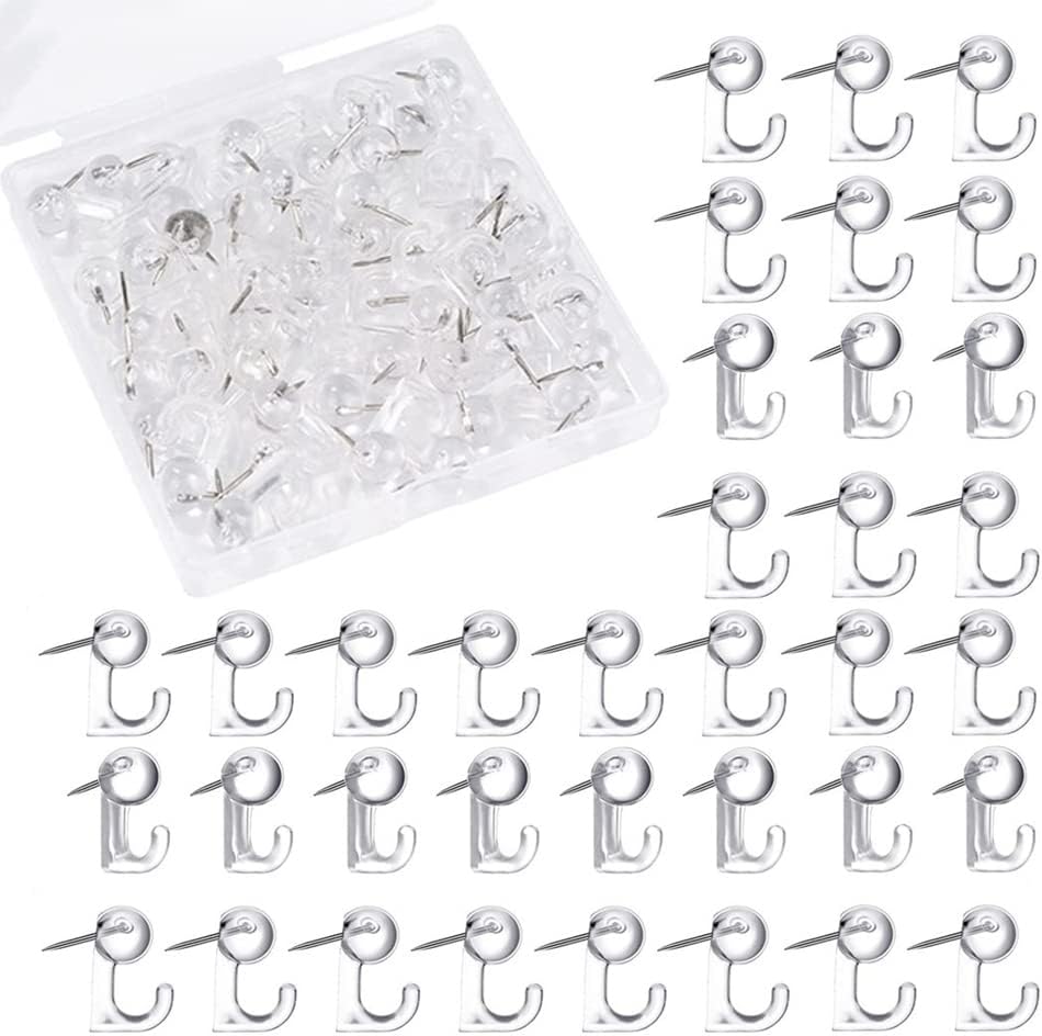 Push Pin Hooks, Clear Plic Thumb Tacks Hook, Heads Pin Tacks, tive Wall ...