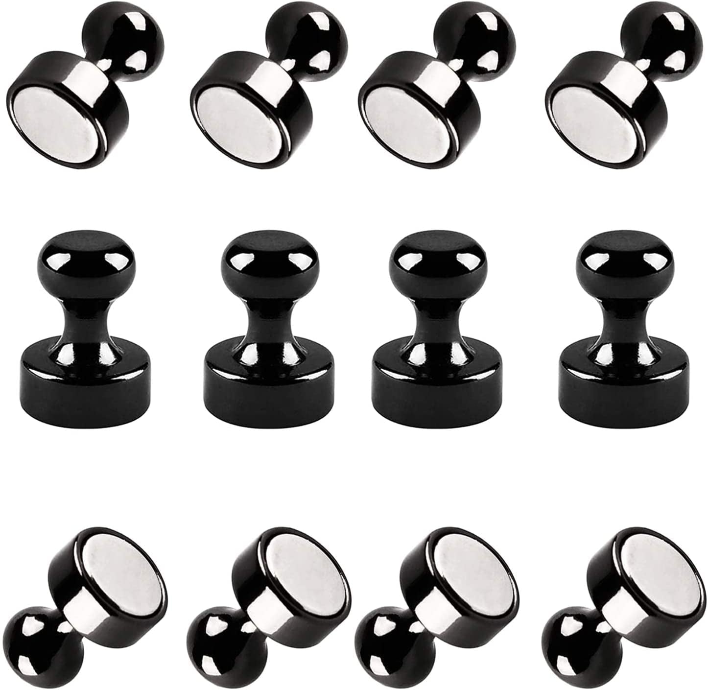 Push Pin Magnets, Metal Magnetic 12-Pack Black Refrigerator Magnets for ...