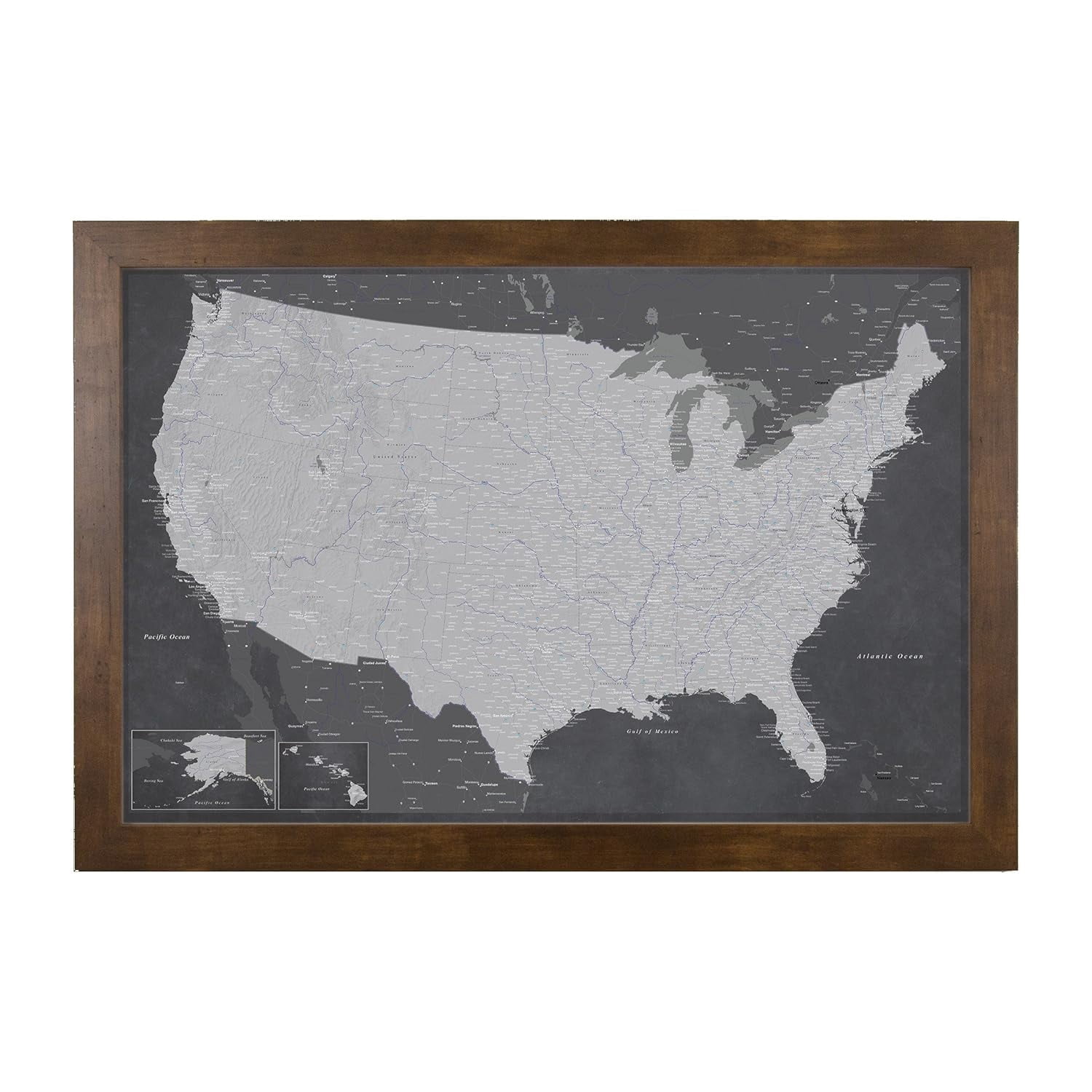 Push Pin Travel Maps - Stormy Dreams - Rustic Brown Framed Pin Map for ...