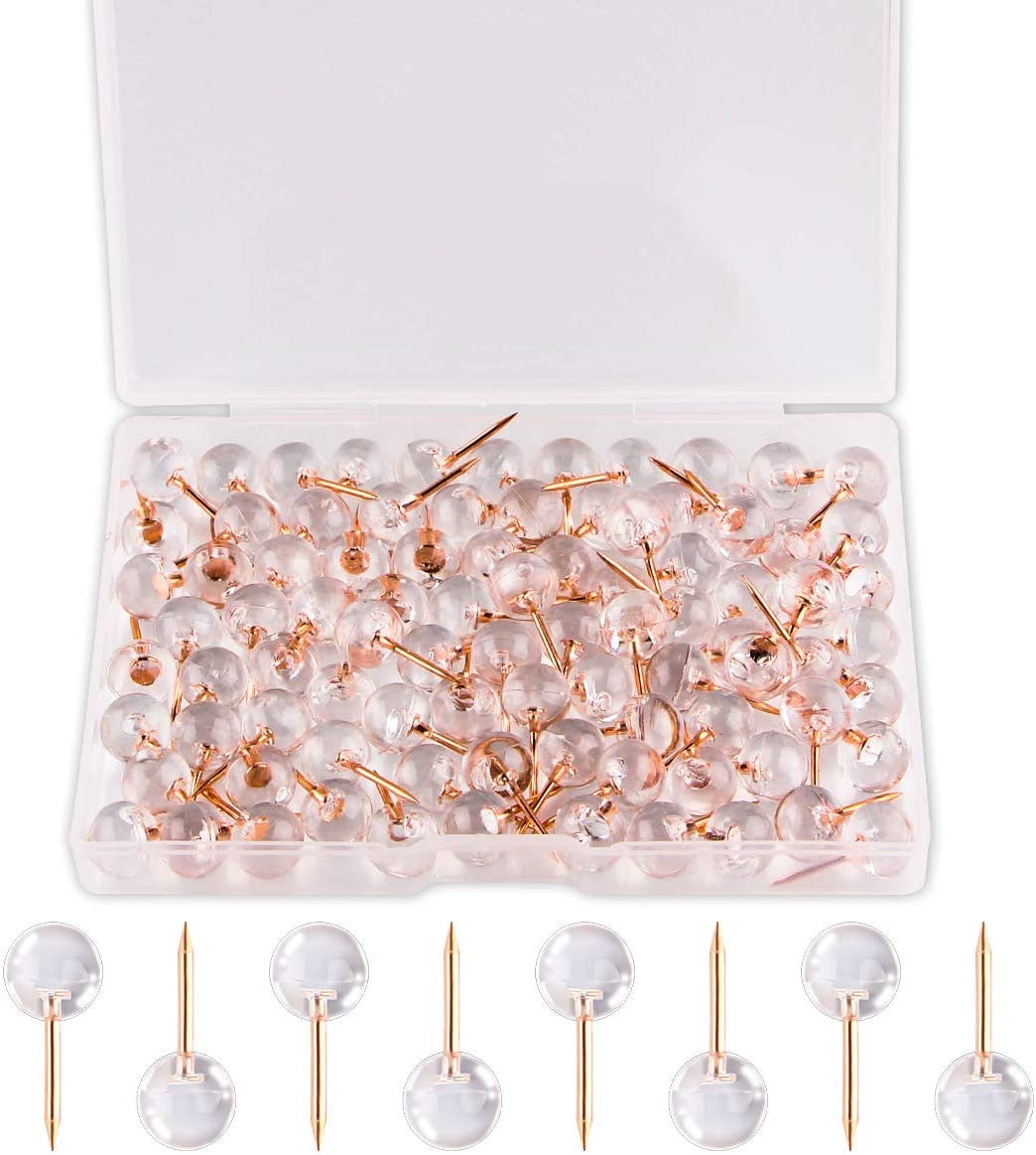 Push Pins 1/3 Inch Rose Gold Map Tacks 100-Count Large Size Pins Rose ...
