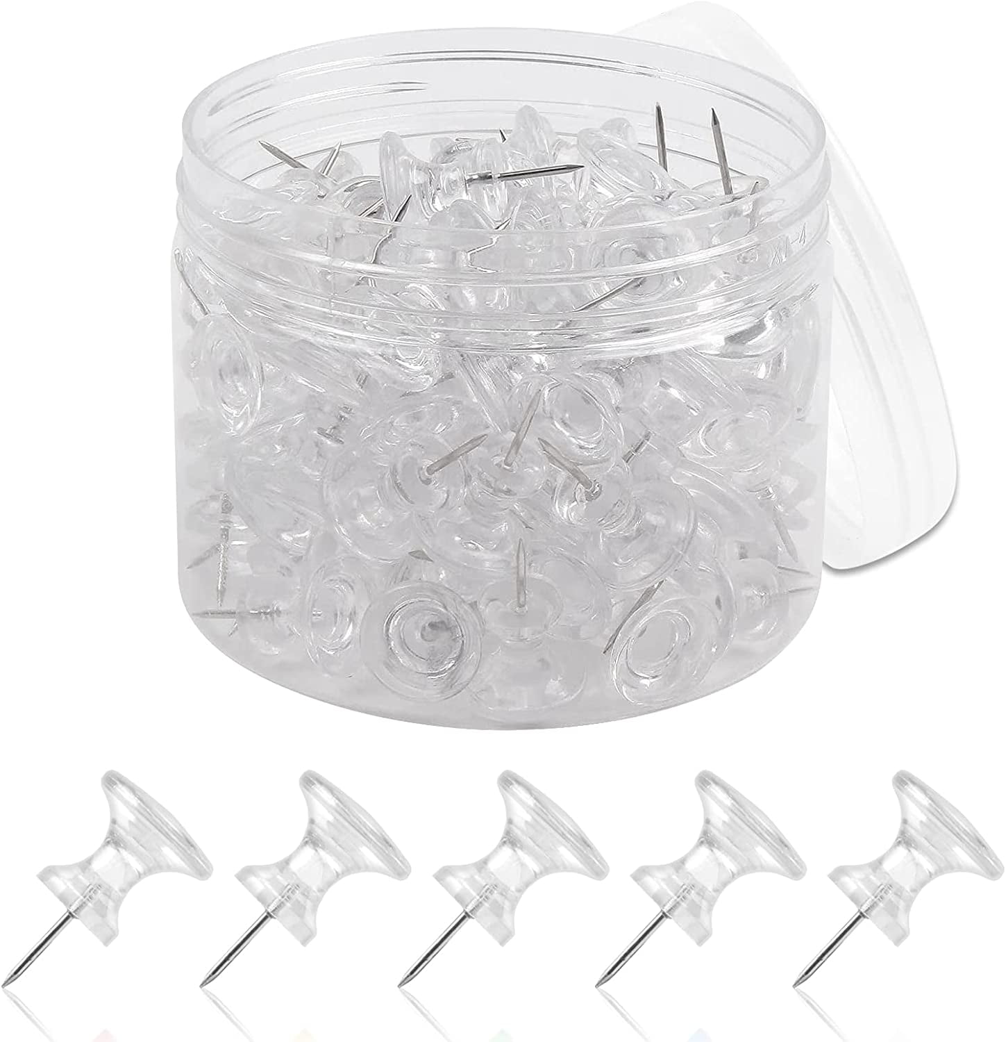 Push Pins 100 Count, Standard Clear Thumb Tacks Steel Point and Clear ...