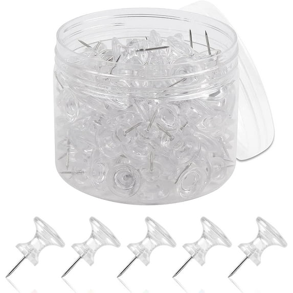 Push Pins 100 Count, Standard Clear Thumb Tacks Steel Point and Clear ...