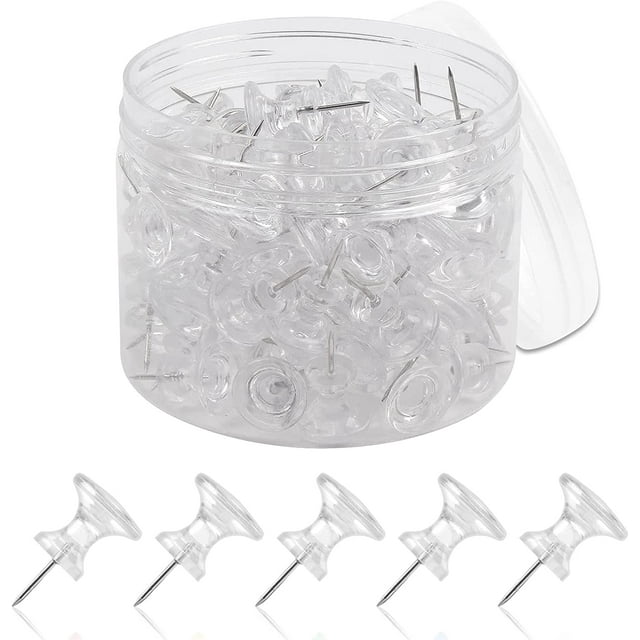 Push Pins 100 Count, Standard Clear Thumb Tacks Steel Point and Clear ...