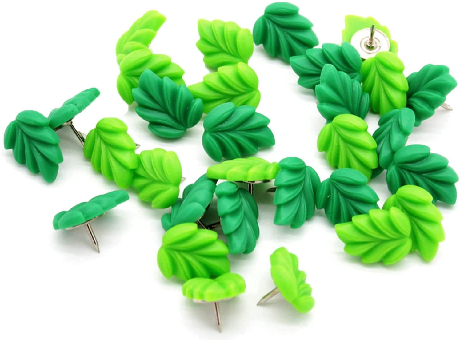 Push Pins, 20-Count Green Leaves Flat Thumbtacks for Cork Bulletin ...