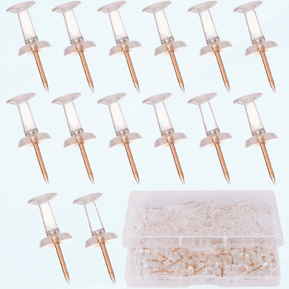 Push Pins Rose Gold Thumb Tacks Transparent Plastic Head and Gold Steel ...