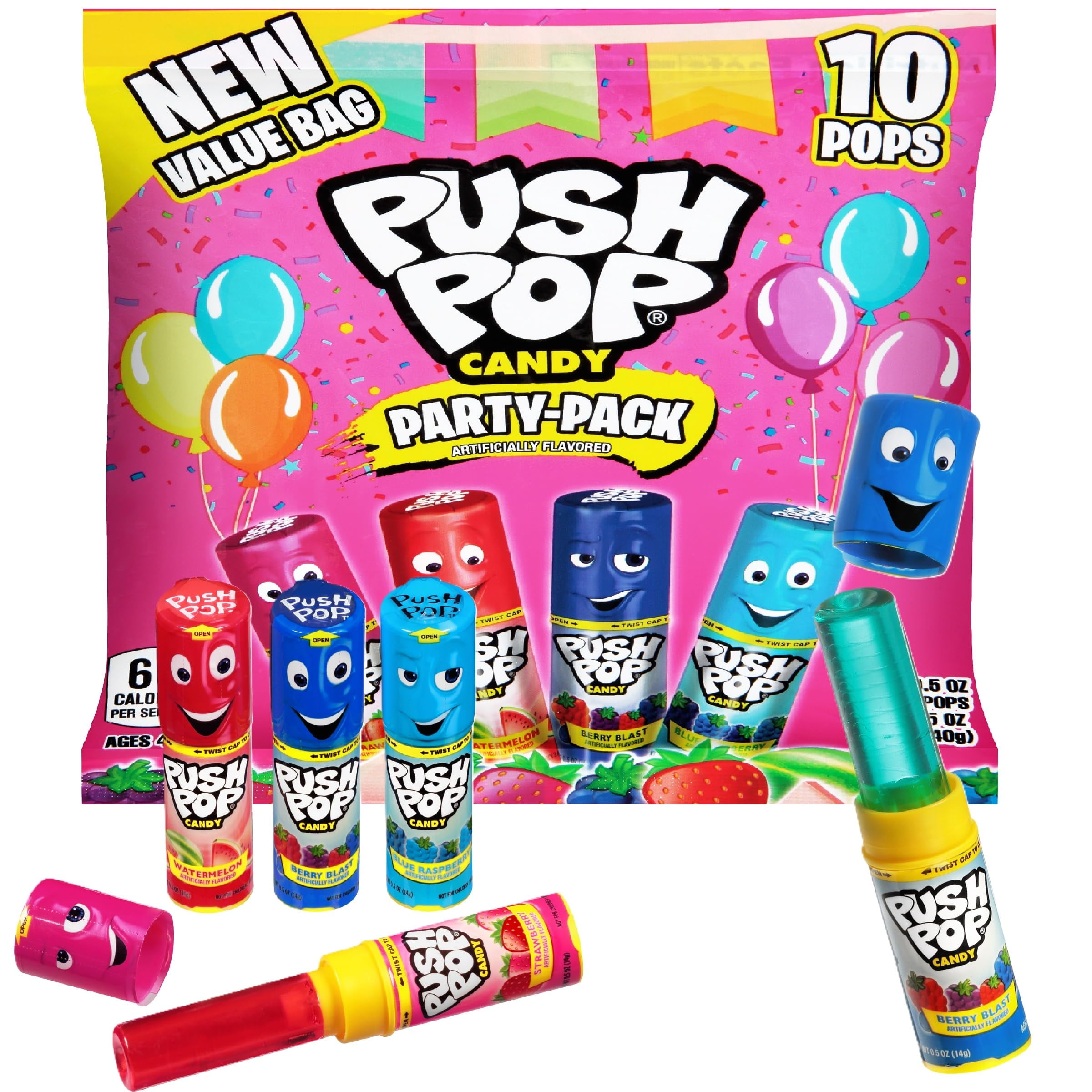 Push Pop Assorted Candy KEF28 Variety Pack, 10 Count Hard Candy ...