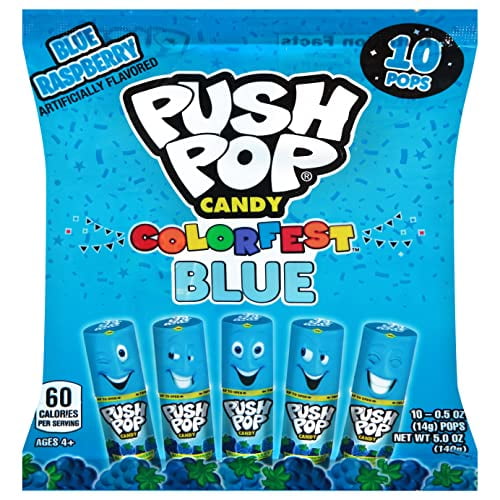 Push Pop Blue Colorfest - Blue Raspberry Lollipops Bulk Candy - 10 ...