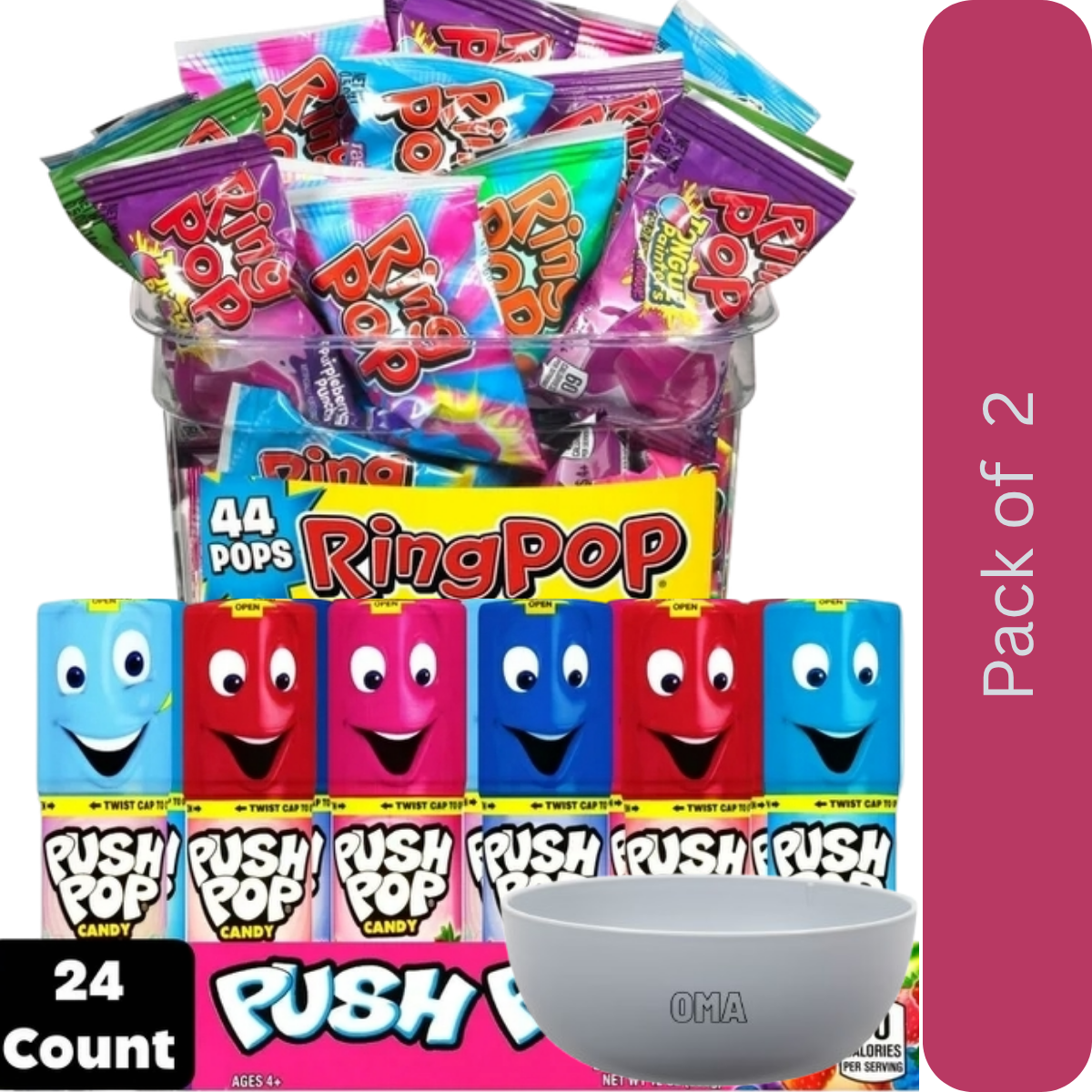Push Pop & Ring Pop Variety Pack Candy, 68 ct. with bowl by OMA ...
