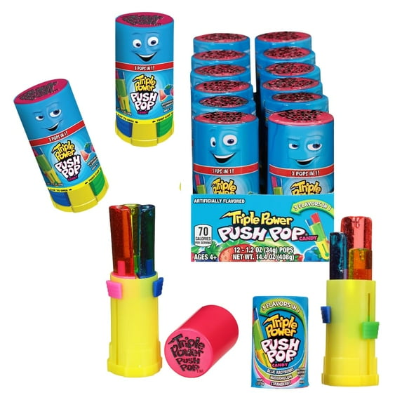 Push Pop Triple Power MFF30 Candy Lollipops Three-In-One, Ct Bulk ...