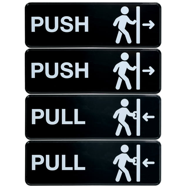 Push/Pull 9x3" Plastic Business Sign 4-Pack, Black and White - Walmart.com