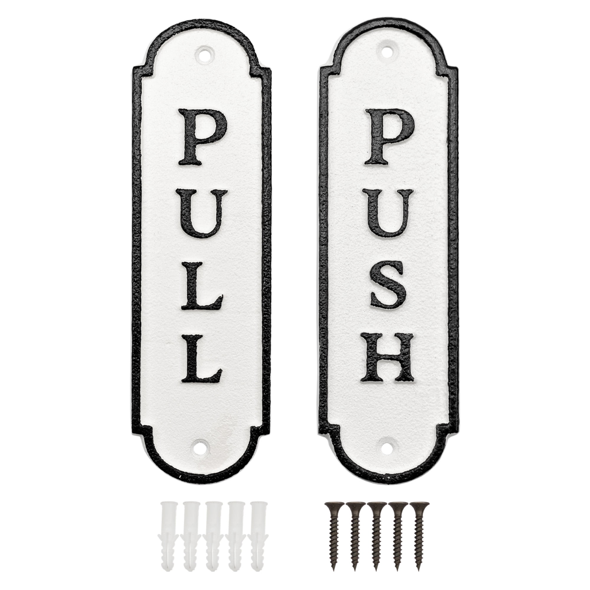 AuldHome Push Pull Door Signs (Set of 2); Cast Iron Farmhouse Style ...