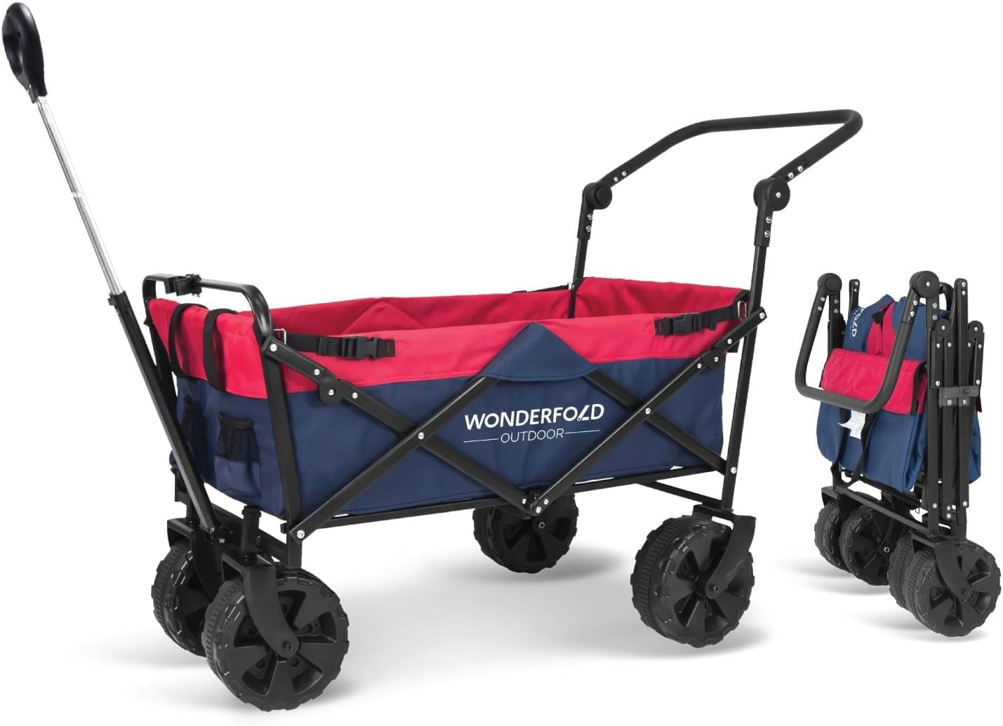 Push Pull Folding Utility Cart with Wide Beach Tires, Adjustable Push ...
