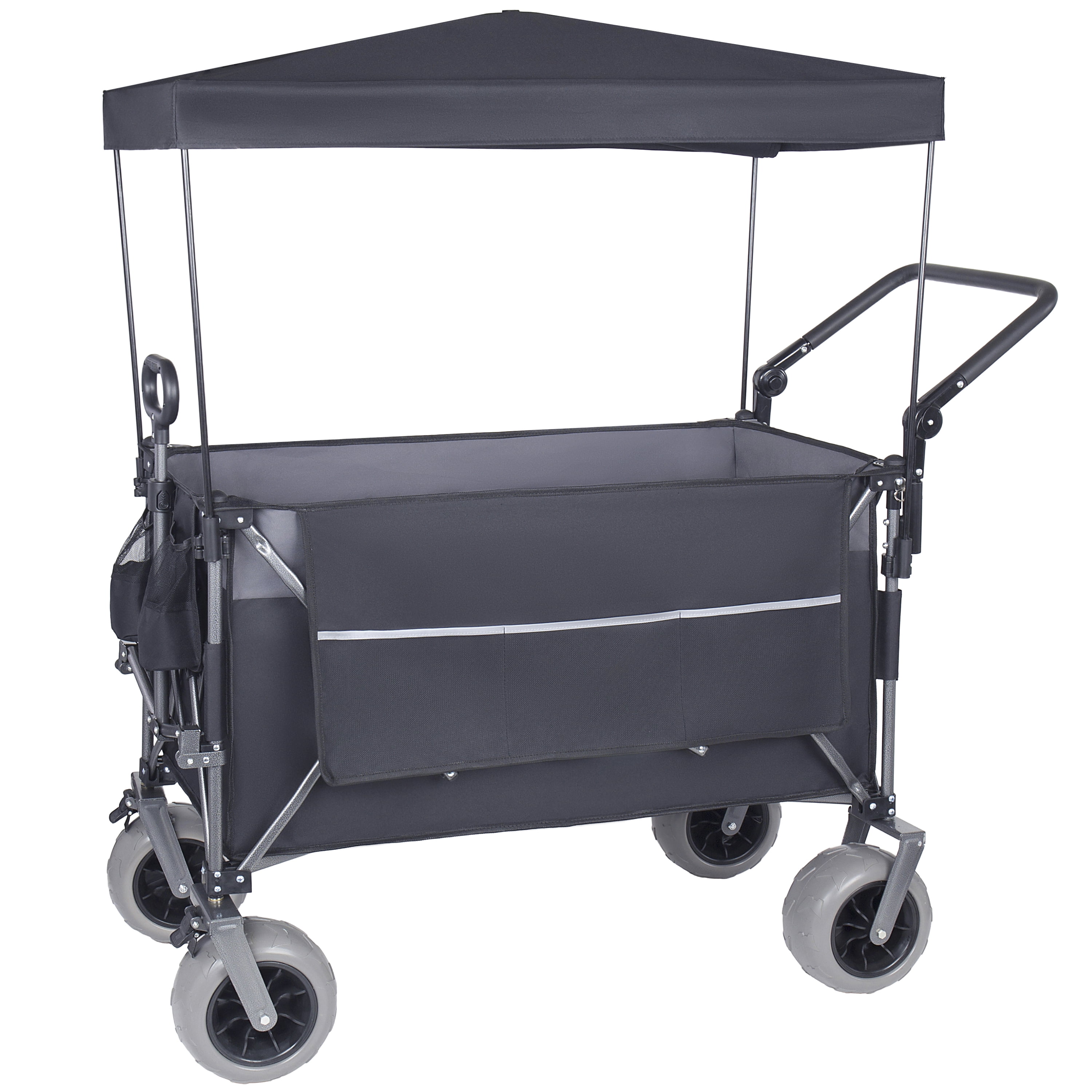 Push-Pull Folding Wagon Cart with Rotating Handle & Canopy, 9"x4" Beach ...