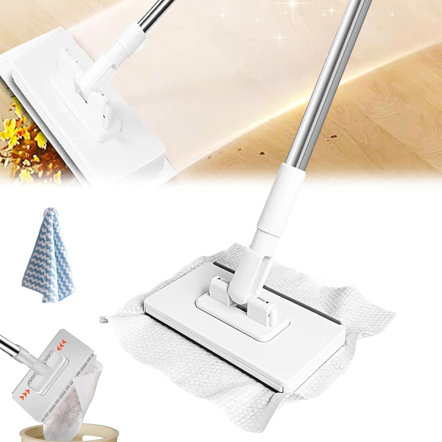 Push Pull Mini Mop, Zero Touch Mini Mop, 40in Long Handle Lazy ...