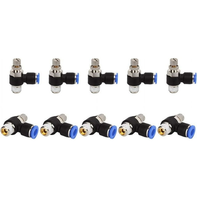 Push To Connect Fitting Air Flow Control Valve 3/8" Tube OD X 1/4 NPT 90 Degree Elbow Speed ...