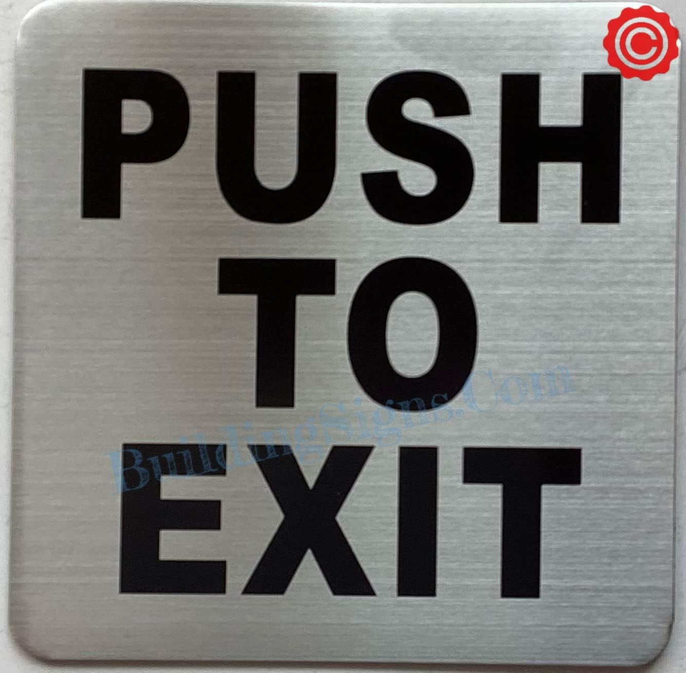 Push to Exit Sign (Aluminium, Size 4x4 inch, Silver, come with double ...
