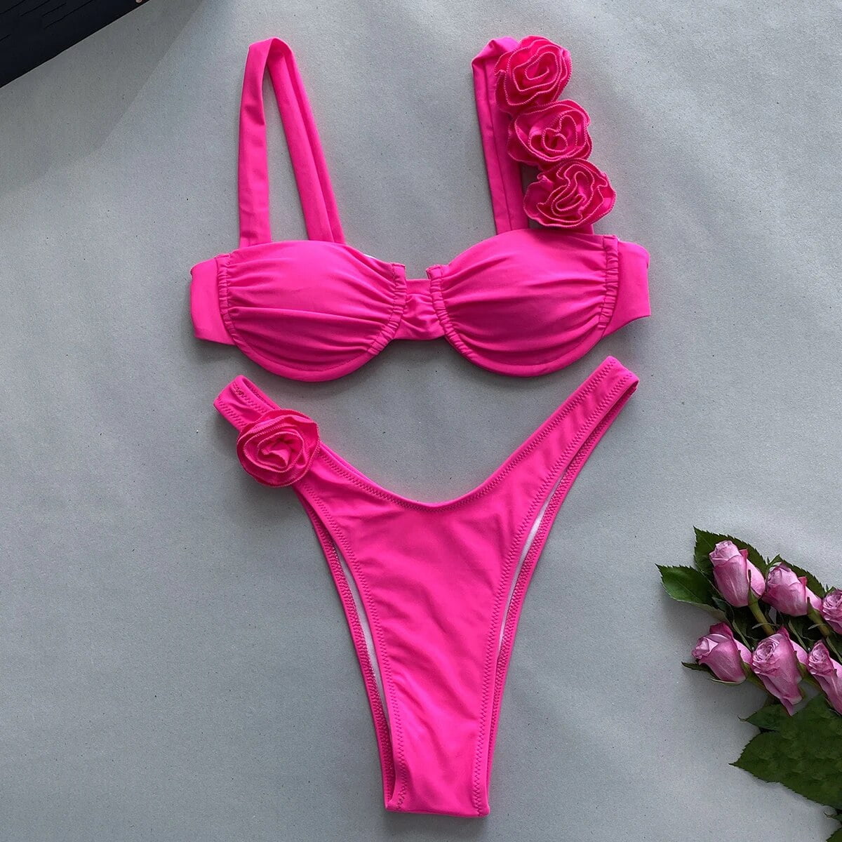 Push Up Bikini 2024 Sexy Women Swimsuit Female Swimwear Flower Bikini