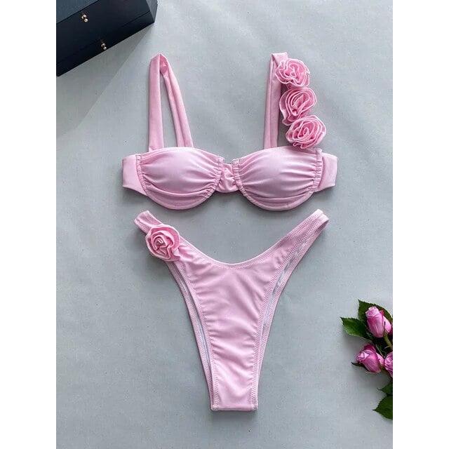 Push Up Bikini Two Pieces Bikini Set Flower Women Swimsuit Brazilian ...