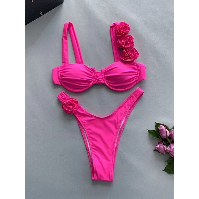 Push Up Bikini Two Pieces Bikini Set Flower Women Swimsuit Brazilian