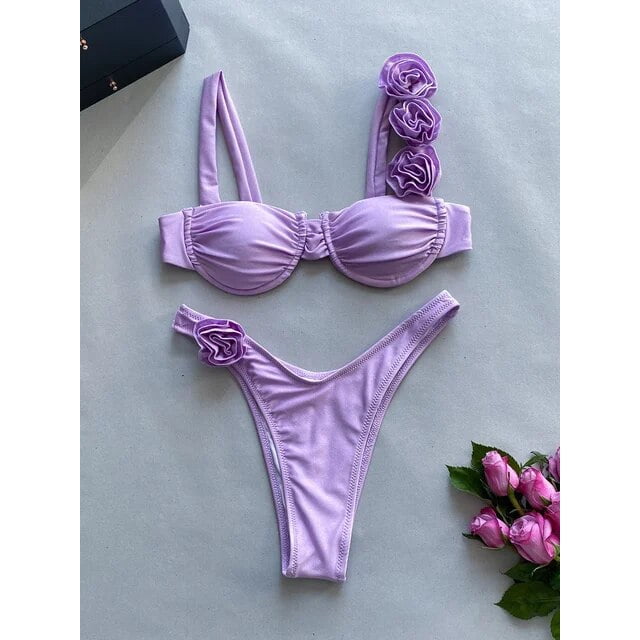 Push Up Bikini Two Pieces Bikini Set Flower Women Swimsuit Brazilian