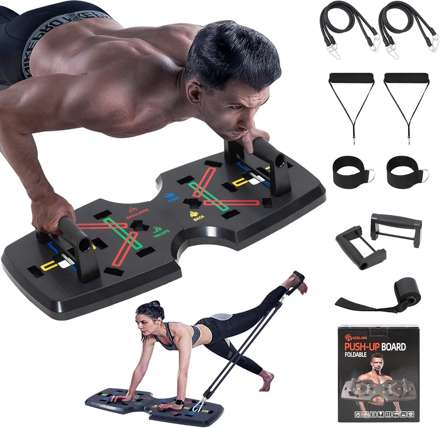 Push Up Board – Upgraded Multi-Functional Push Up Bar with Resistance ...