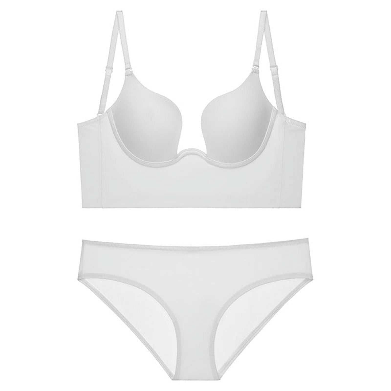 Push Up Bra Backless Women Bras Underpants 2Pcs Set Plunge Brassiere ...