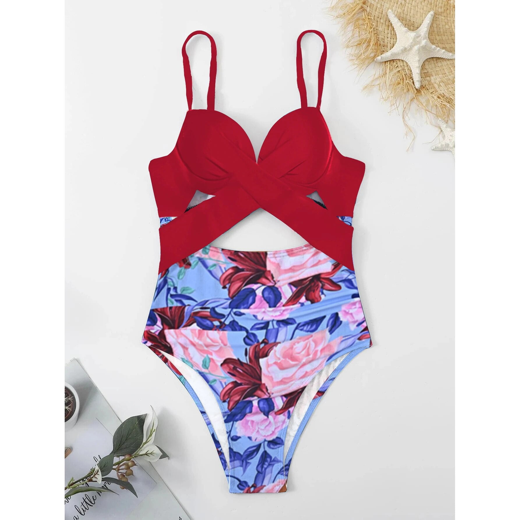 Push Up One Piece Swimsuit Women Swimwear Bodysuit Monokini Pad Ruffle