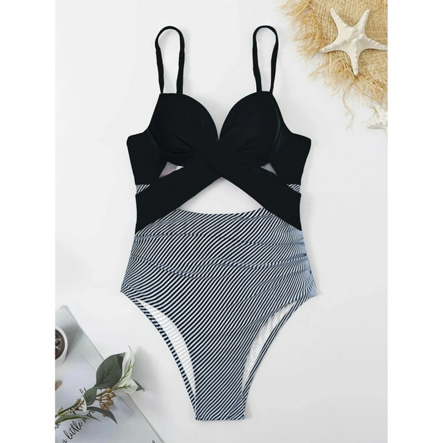 Push Up One Piece Swimsuit Women Swimwear Bodysuit Monokini Pad Ruffle ...