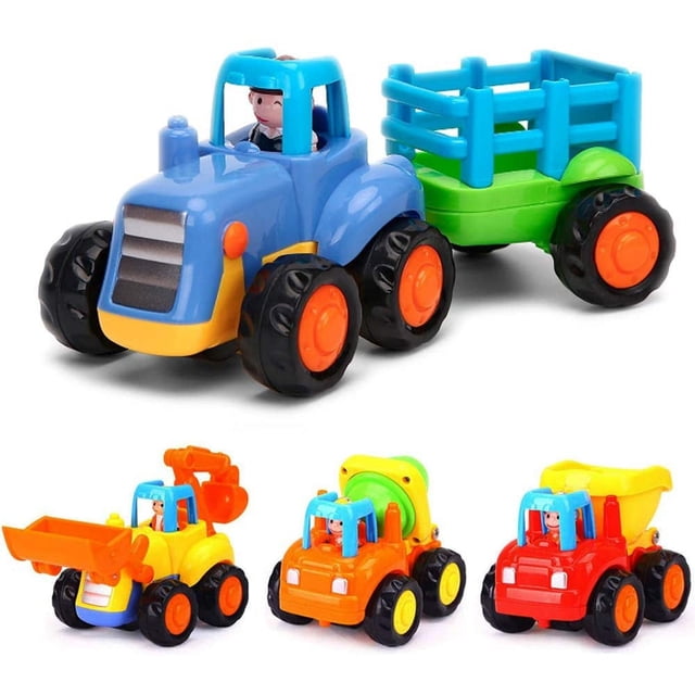 Push and Go Friction Powered Cars Construction Vehicles Toy Set Tractor ...