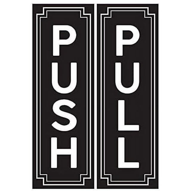 Push and Pull Vertical Door Sign, Black and White Vinyl Sticker ...