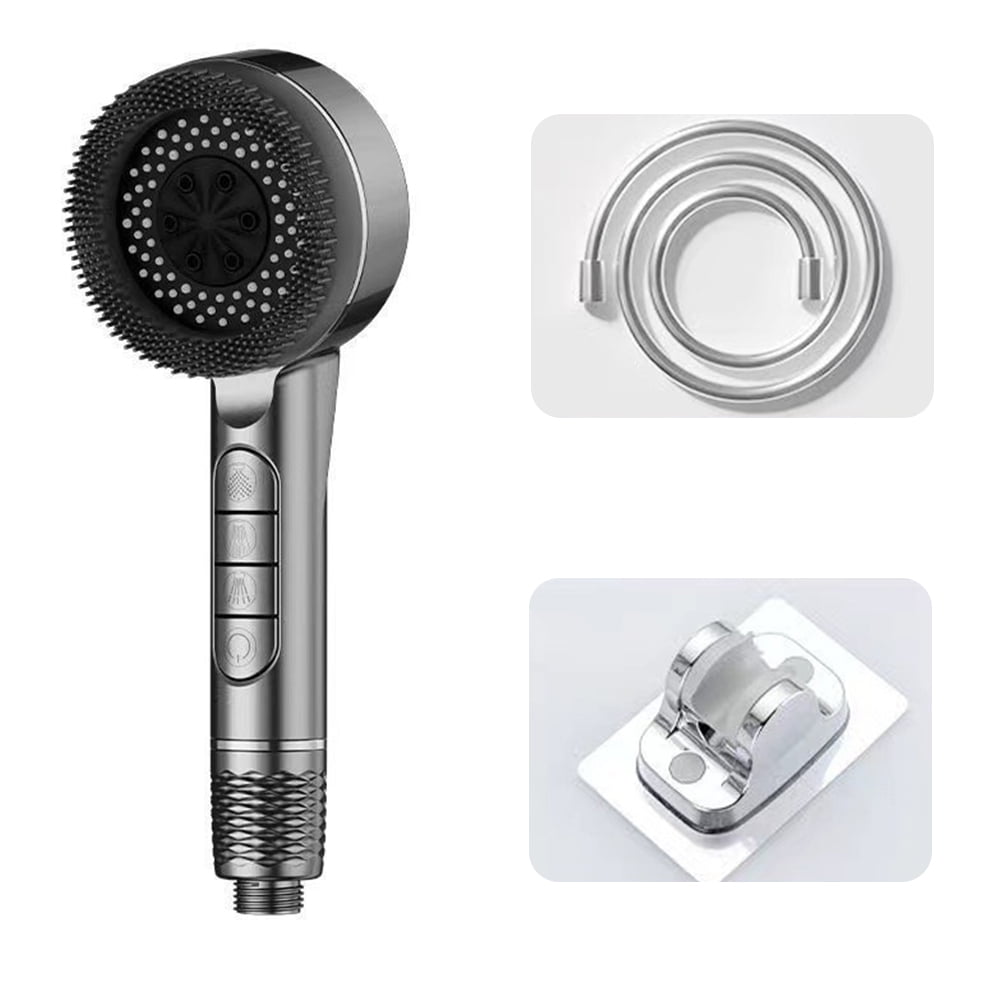 Push button silicone handheld sprayer powerful booster shower head set ...