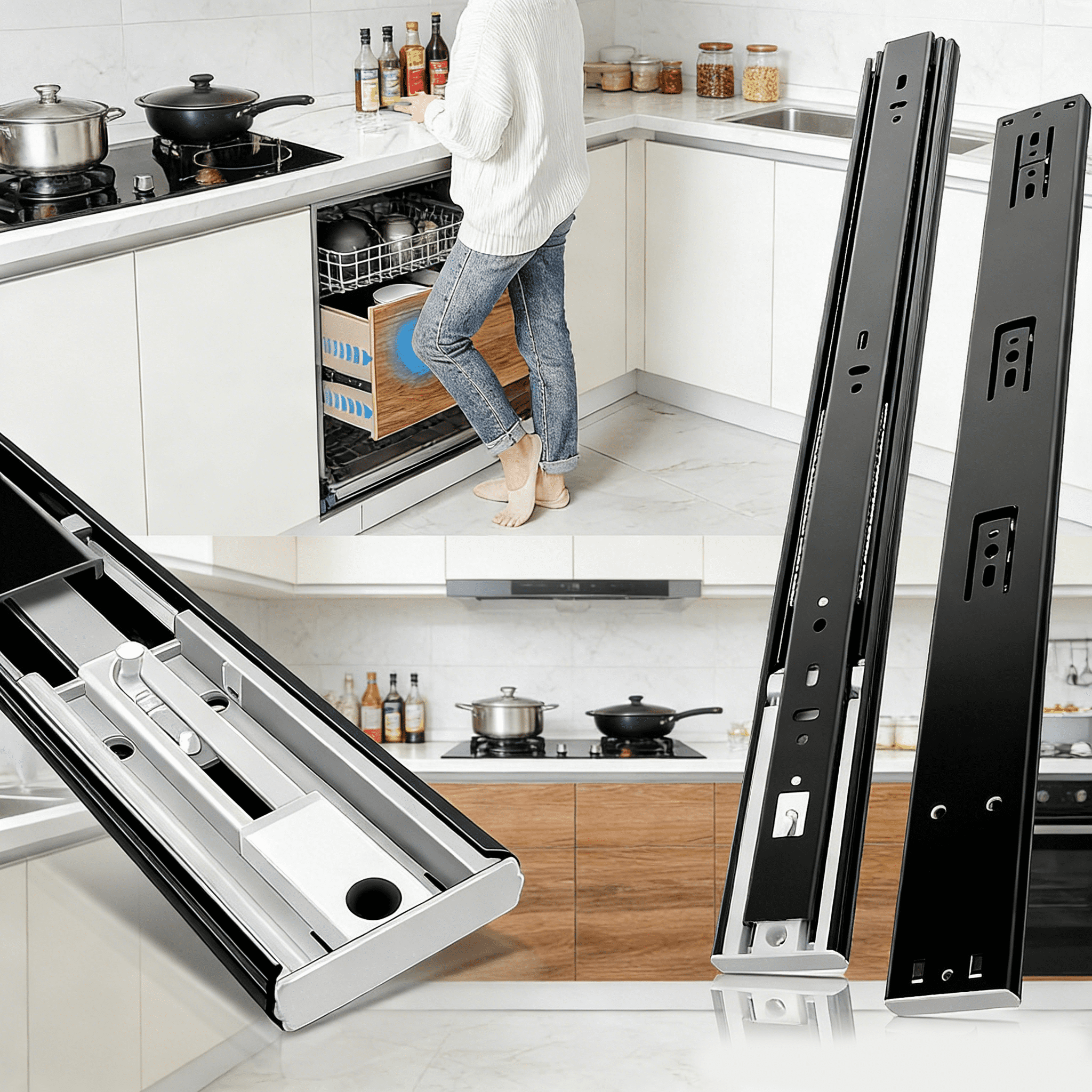 Push to Open Full Extension Drawer Slides, Side Mount Handleless Touch ...